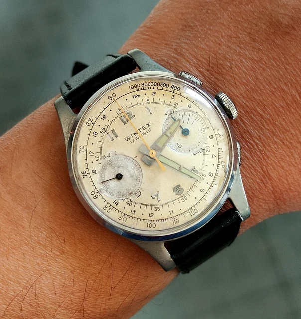 ANTICO OROLOGIO POLSO Wintex CHRONO cal. Angelus 215 ANNI 40 WRIST ...