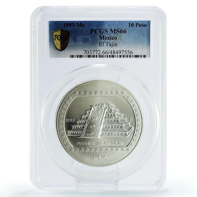 MEXICO 10 PESOS Precolombina Pyramid El Tajin MS66 PCGS silver coin ...