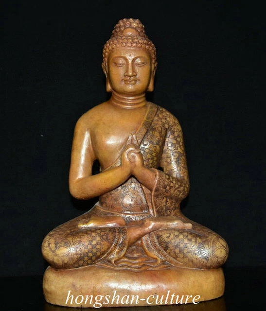 STATUE DE BOUDDHA Shakyamuni Amitabha en pierre de Shoushan ancienne de 12 " EUR 1.536,00 ...