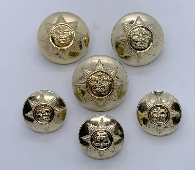 6 X VINTAGE Brass ROYAL MILITARY POLICE Buttons 3 each of 2 Types ...