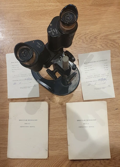 VINTAGE SOVIET BINOCULAR Microscope BM-51-2 8.75Х 1974 with Case ...