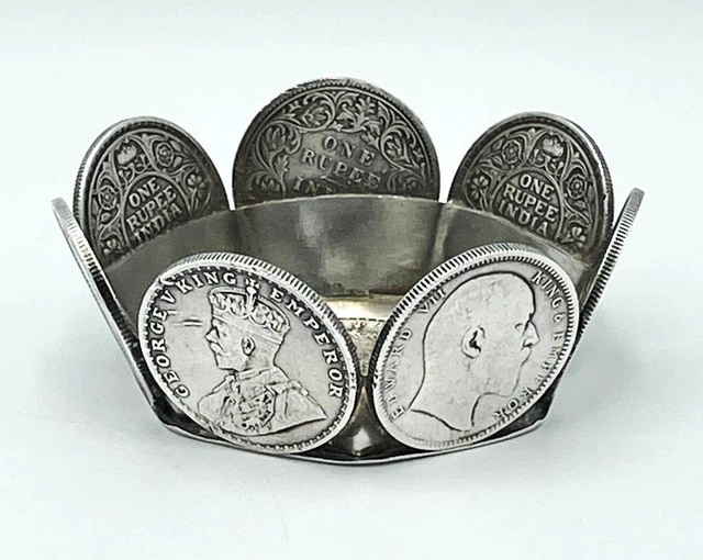 SILVER COIN DISH INDIA RUPEES VICTORIA EDWARD VII GEORGE V 123g £135.00 ...
