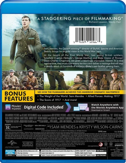 1917 (BLU-RAY) GEORGE MacKay Dean-Charles Chapman Mark Strong Andrew ...