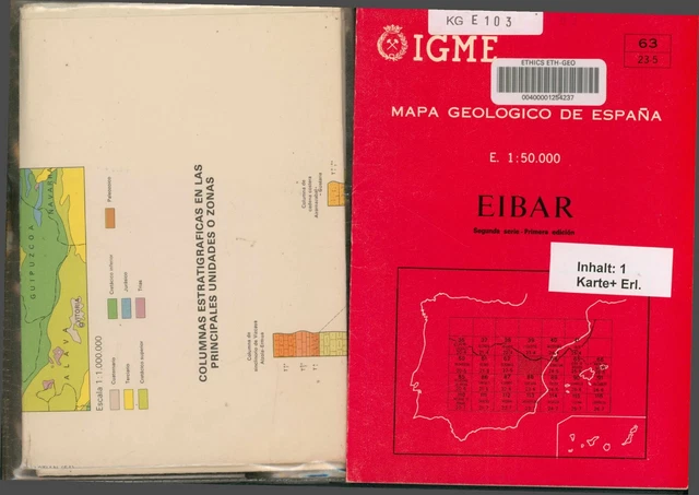 MAPA GEOLOGICO DE Espana. No. 63. Part 23-5. EIBAR. 1:50.000. (1 Karte ...