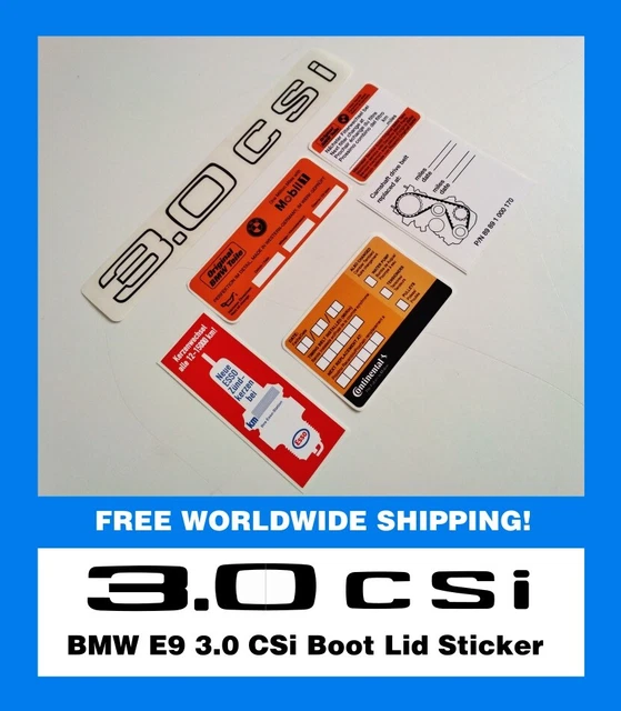 BMW E9 3.0 CSi Boot Lid Sticker outline cut Aufkleber + Service ...