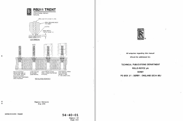 ROLLS ROYCE RB211 Trent Historical Engine Manual Structural Service ...