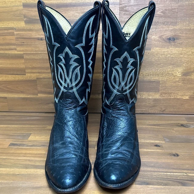 TONY LAMA COWBOY Boots Mens 9 D Black Ostrich Wingtip Round Toe Y2060 £ ...