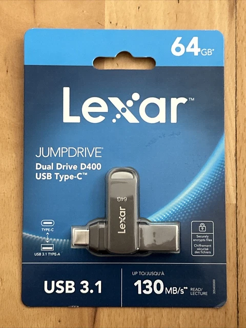 CLÉ USB LEXAR® 64Go D400 Jumpdrive noire Ultras-Rapide, USB-C haute ...