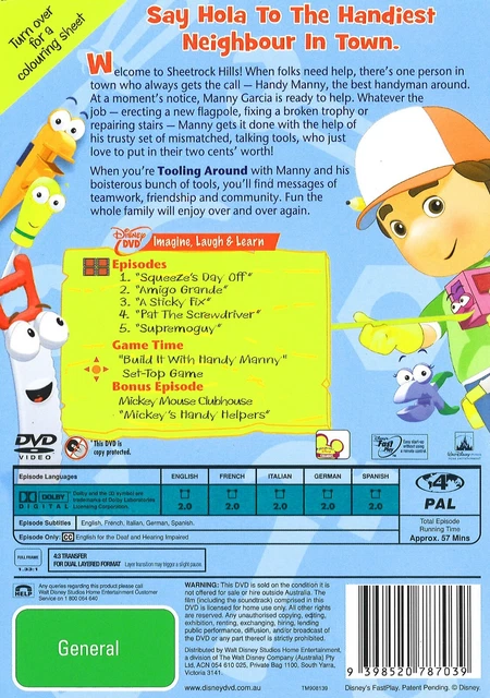 666A NEW SEALED DISNEY HANDY MANNY TOOLING AROUND DVD Region 4 $16.95 ...