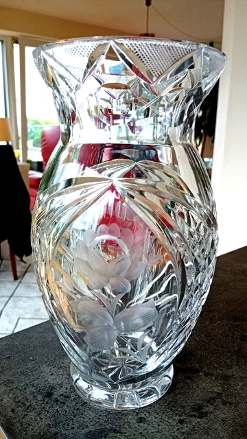 GROSSE SCHWERE KRISTALL Vase - LAUSITZER GLAS - dekorativ - Höhe 26 cm ...