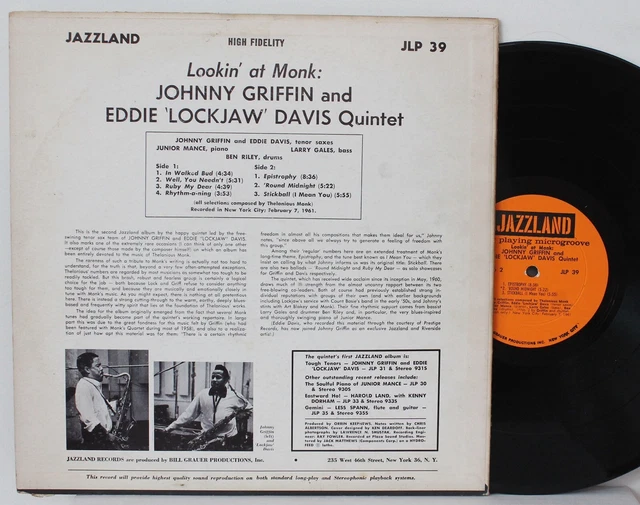 « Lookin At Monk Lp ~ Johnny Griffin And Eddie Lockjaw Davis ~ Jazzland