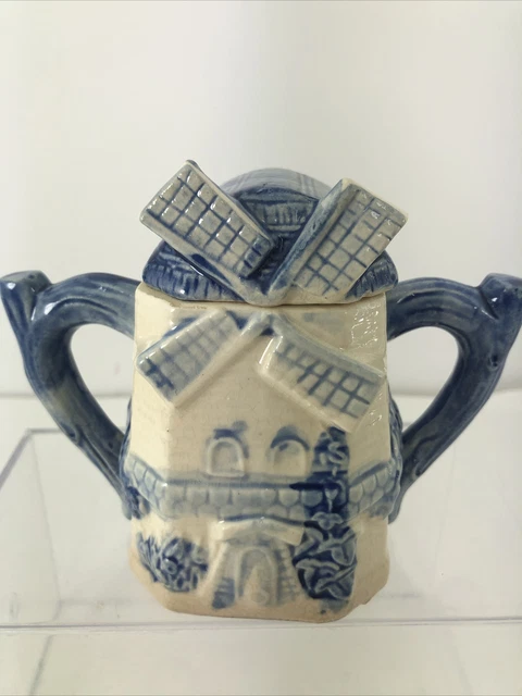 BLUE & WHITE Windmill Shaped Cracker Biscuit Sugar Jar 5” Made In Japan ...