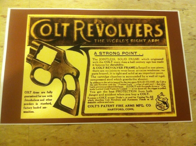 VINTAGE COLT PISTOL Revolver Gun Advertisement Poster Man Cave Gift Art ...