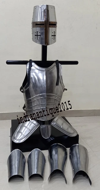 MEDIEVAL CRUSADER TEMPLAR Knight Helmet Armor Breastplate Jacket Arm Leg Guard d EUR 221,06 ...