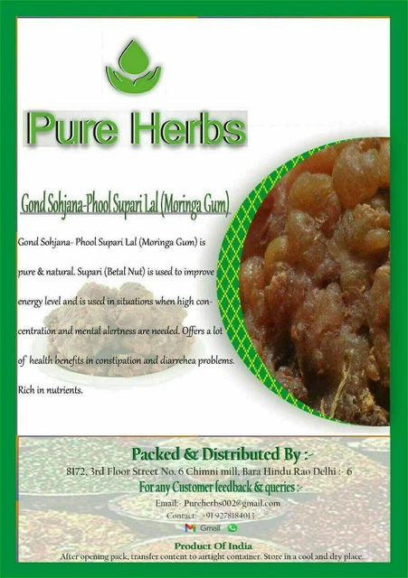 PURE HERBS GOND Sohjana Phool Supari Lal & Moringa Gum For Health £10. ...
