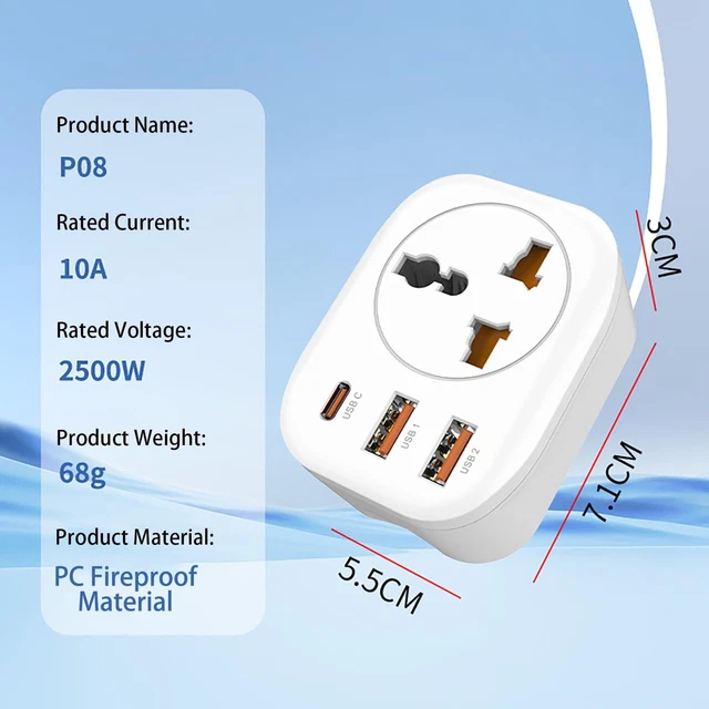 EUROPEAN TRAVEL ADAPTER, Addtam International Power Plug with 3 USB(2 ...