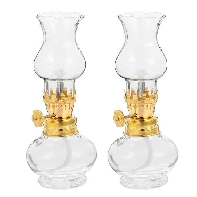 2 PCS VINTAGE Glass Kerosene Lamp Oil Lantern For Emergency And Outdoor ...