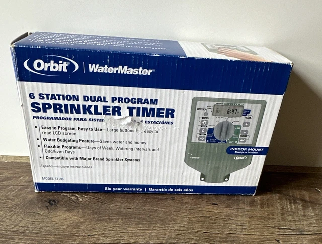 ORBIT WATERMASTER DUAL Program 6 Station Sprinkler Timer Transformer ...