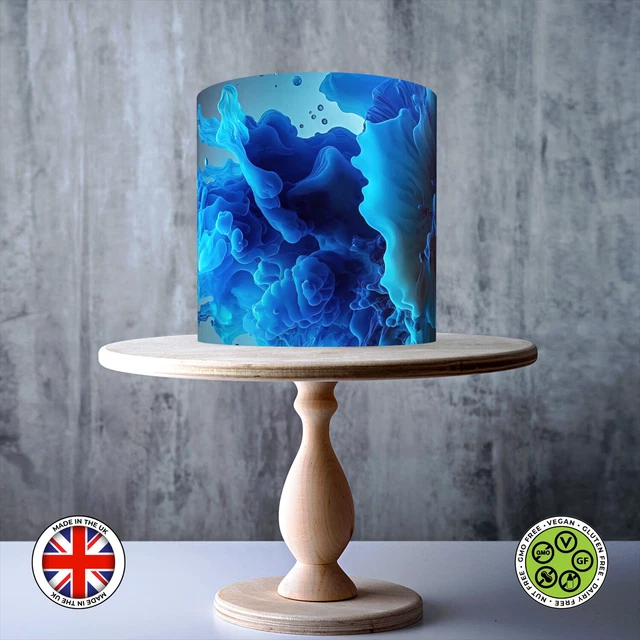 SKY COBALT BLUE Fantasy Alcohol ink Marble wrap edible cake topper ...