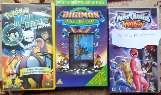 3X VHS CASSETTE Tapes: Pokemon Mewtwo Returns, Digimon the Movie, Power ...