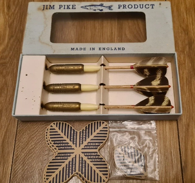 JIM PIKE WOODEN Darts With Feather Flights And Spare Glyda Paper ...