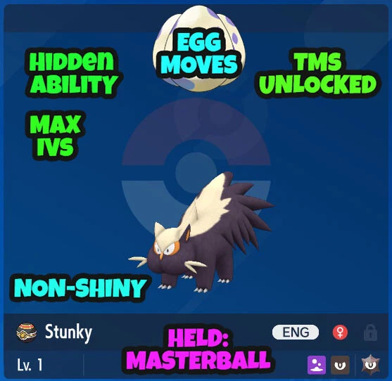 POKEMON SCARLET VIOLET (#226) STUNKY - Egg Moves/H Abilities/TMs/IVs $4 ...