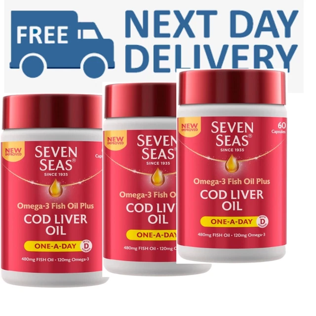 SEVEN SEAS OMEGA-3 Fish Oil Plus Cod Liver Oil One-a-Day 60 Capsules 3P ...