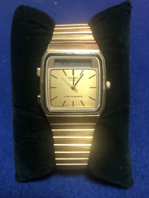 VINTAGE SEIKO H357-5030 Lcd Duo-Display Mens Gold James Bond Style ...