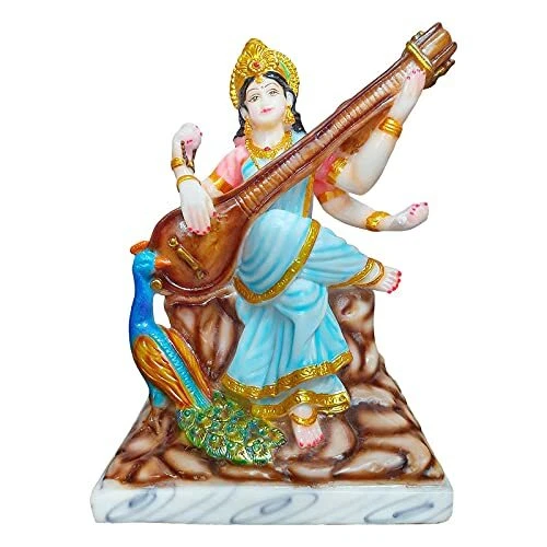 STATUA FIGURINA IDOL Di Resina Della Dea Hindu Saraswati Maa Mata 8 ...