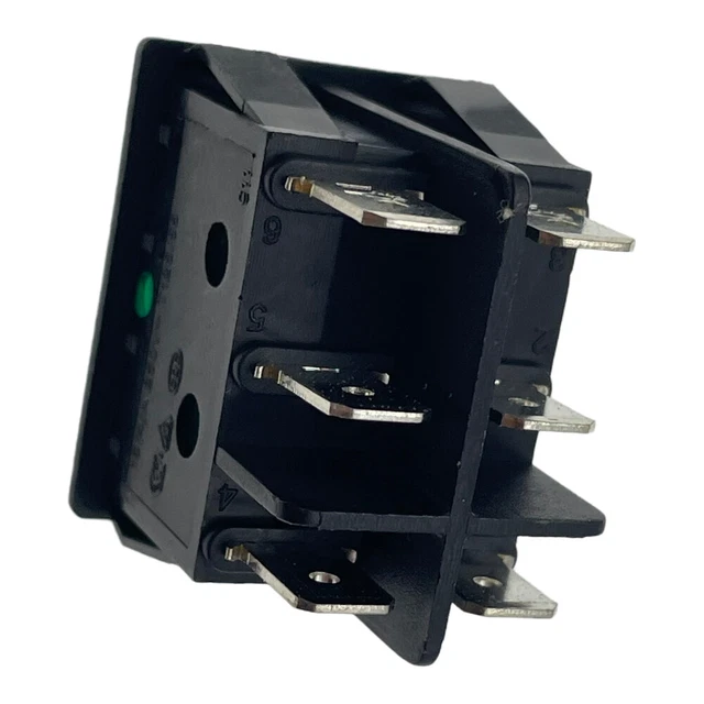 6 PIN CANAL R Series Rocker Switch Green Double Pole 20A 16A 125V 250V ...