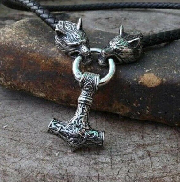 HERREN WIKINGER NORDISCHE Wikinger Wolf & Thor Hammer Kette Anhänger Halskette EUR 9,49 ...