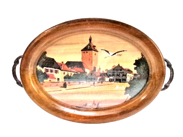 TABLEAU, PLATEAU OVALE, paysage Alsacien signé Boli EUR 25,00 - PicClick FR