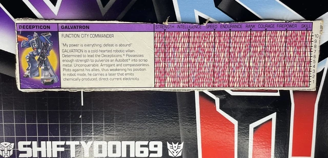 TRANSFORMERS G1 VINTAGE GALVATRON Original Tech Spec EUR 8,74 - PicClick FR