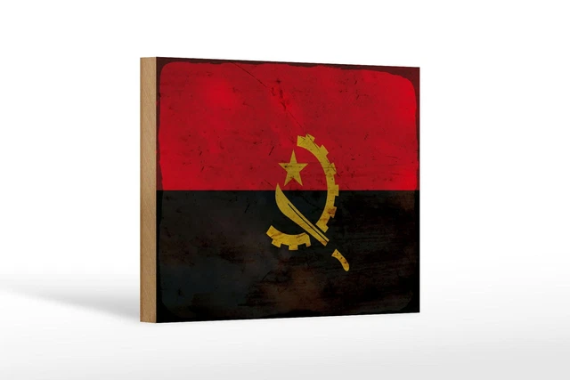 PANNEAU EN BOIS Drapeau Angola 18x12 CM Drapeau De Angola Rust Déco ...