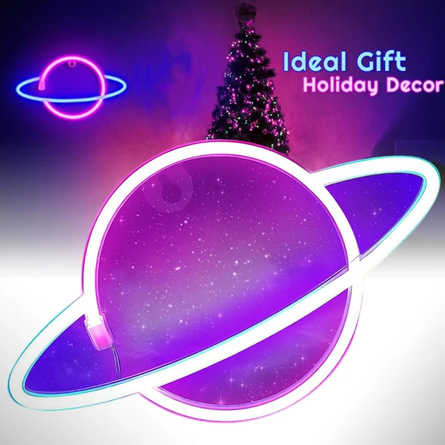LED NIGHT LIGHT Elliptical Sign Planet Shaped Dual Use Home Wall Neon ...