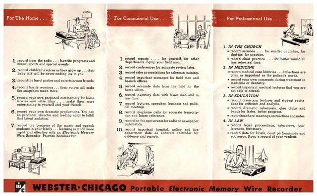 1940S ELECTRONIC MEMORY Portable Wire Recorder Model 180 vintage ...