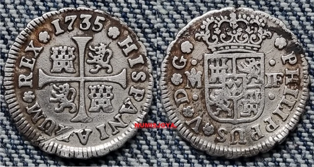 FELIPE V ANNÉE 1735 JF. Medio Real Plata de Madrid. Poids 1,36 gr ...