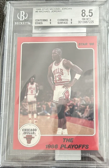 1985-86 STAR MICHAEL JORDAN RC #8 BGS 8,5 con 9 Nm NUOVO DI ZECCA + più ...