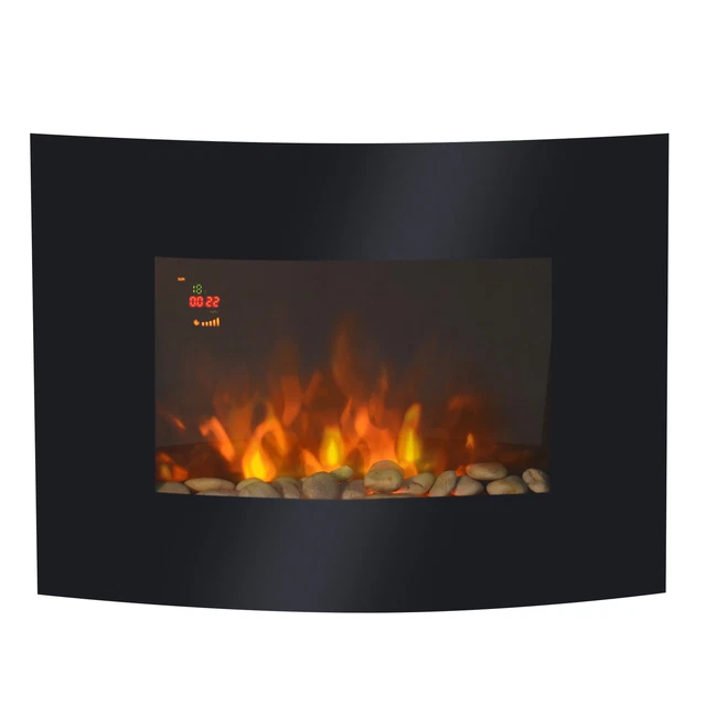 HOMCOM LED CURVED Glass Electric Wall Mounted Fire Place Fireplace ...
