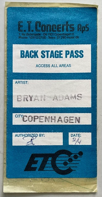 BRYAN ADAMS TINA Turner Original Unused Concert Backstage Pass Ticket ...