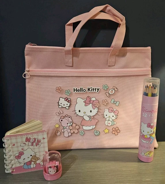 SANRIO HELLO KITTY Book Bag, Coloured pencils,notebook & Sharpner Back ...
