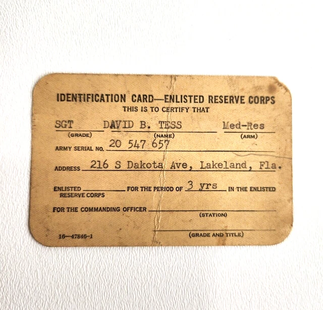 1950 US AIR FORCE Identification Card - Enlisted Reserve Corps £13.50 ...