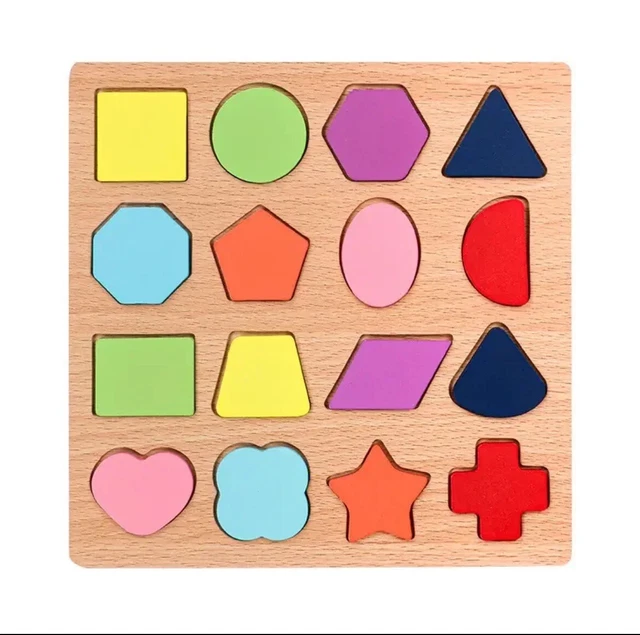WOODEN SHAPES KIDS Geometry Educational Toys Puzzle Montessori Early ...
