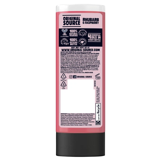 ORIGINAL SOURCE RHUBARB and Raspberry Shower Gel, 6 x250 ml £11.30 ...