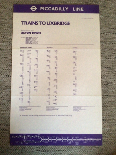 LONDON UNDERGROUND PICCADILLY Line - Trains To Uxbridge 1980 Timetable ...