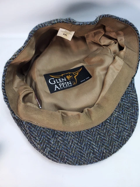 GLEN APPIN SCOTLAND Harris Tweed Wool Flat Cap Mens XXL Blue ...