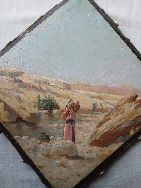 TABLEAU ANCIEN ORIENTALISTE porteuse d'eau au bord de l'oued J.J ...