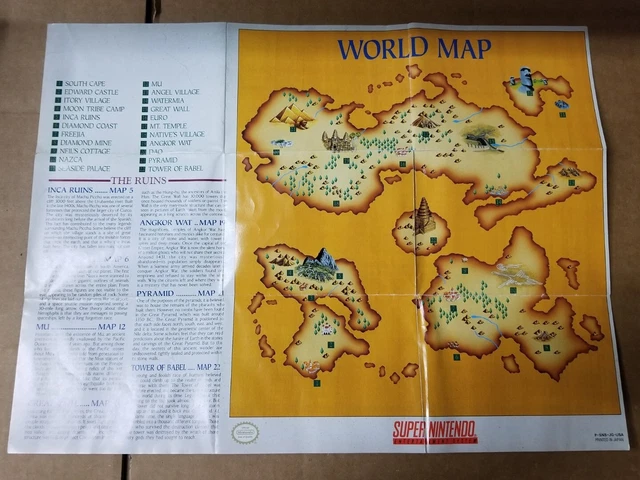 ILLUSION OF GAIA Super Nintendo SNES World Map Enemy List $39.99 ...