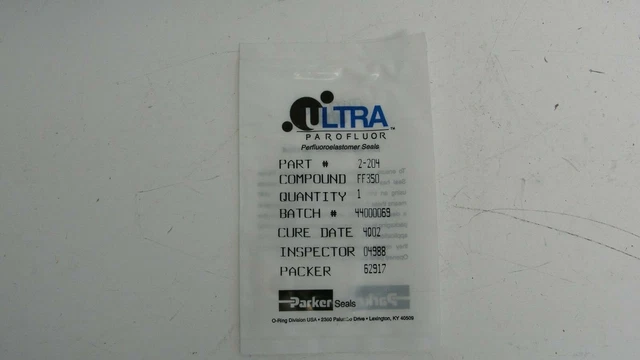 PARKER ULTRA PAROFLUOR Perfluoroelastomer seals 2-204 compound FF350 O ...