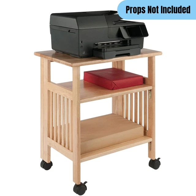 SOLID WOOD FOLDABLE Office Cart Printer Stand 2-Shelves Mobile Rolling ...